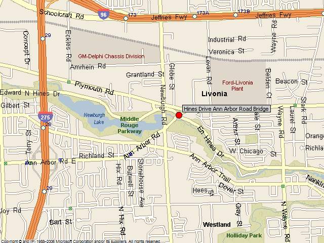HistoricBridges.org - Hines Drive Ann Arbor Road Bridge Map
